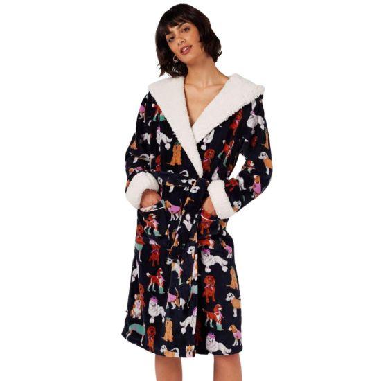 Chelsea Peers Hooded Dressing Gown - Navy Posh Dog Print