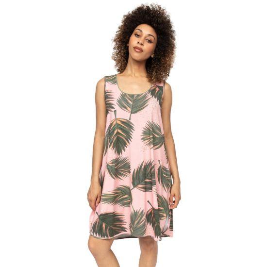 Cyberjammies Lea Leaf Print Jersey Swing Nightdress - Salmon Pink Mix