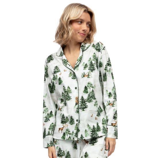 Cyberjammies Fern Alpine Print Pyjama Top - Olive Green Mix